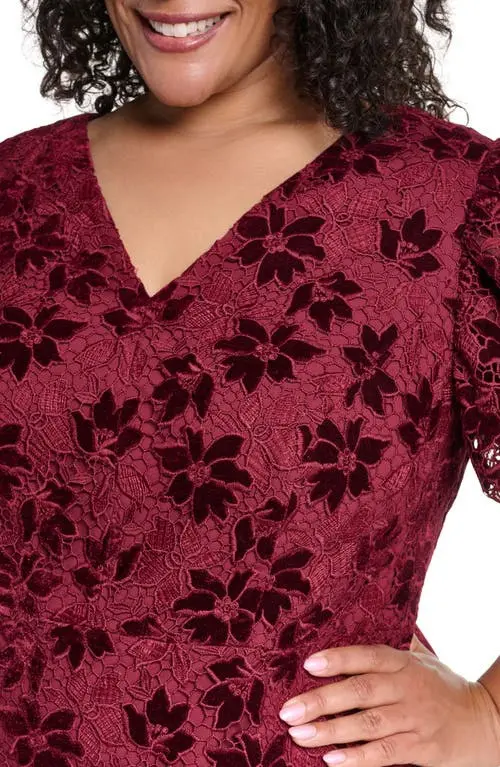Eliza J A-line Lace & Velvet Dress With Puff Sleeves