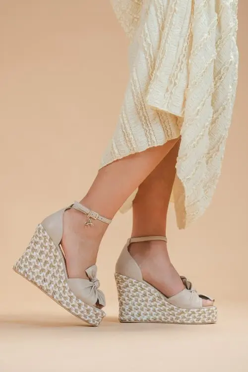 CAVALINHO Golden Breeze Wedge Sandals With Bow Detailing - Beige