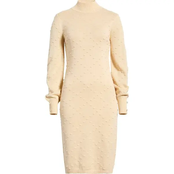 Anne Klein Bobble Diamond Stitch Long Sleeve Sweater Dress