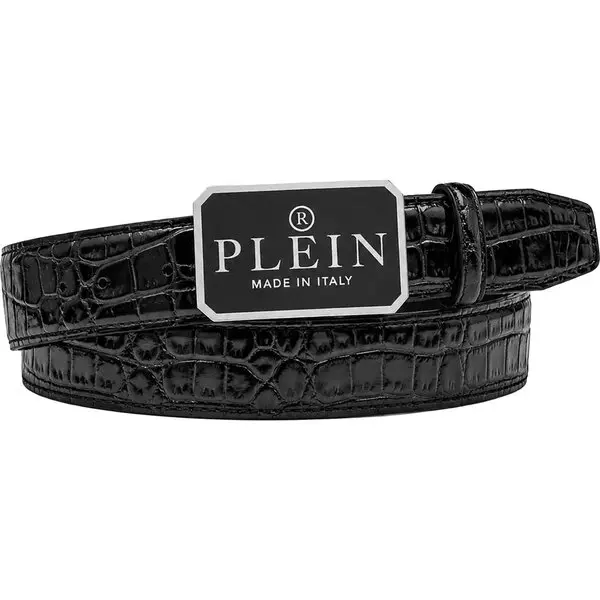 Philipp Plein Crocodile-effect Leather Belt With Logo Buckle - Black/nickel