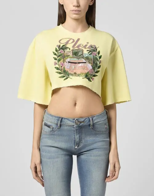 Philipp Plein Cropped Tennis Club T-shirt - Yellow