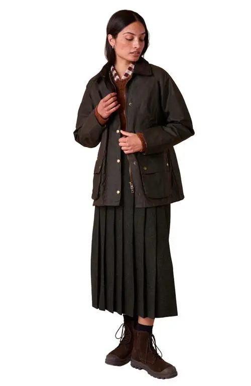 CELTIC & CO. Raglan Sleeve Waxed Cotton Jacket With Removable Hood And Corduroy Trim