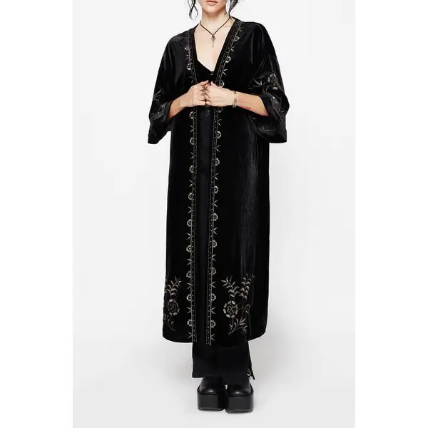 DISTURBIA Kobra Velvet Snake Longline Robe - Black