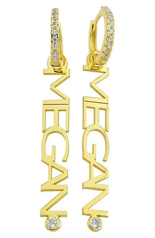 THE SIS KISS Custom Name Huggie Drop Earrings - Gold