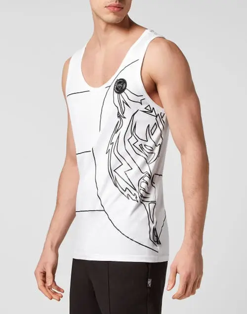 PLEIN SPORT Tank Top Tiger - White/black