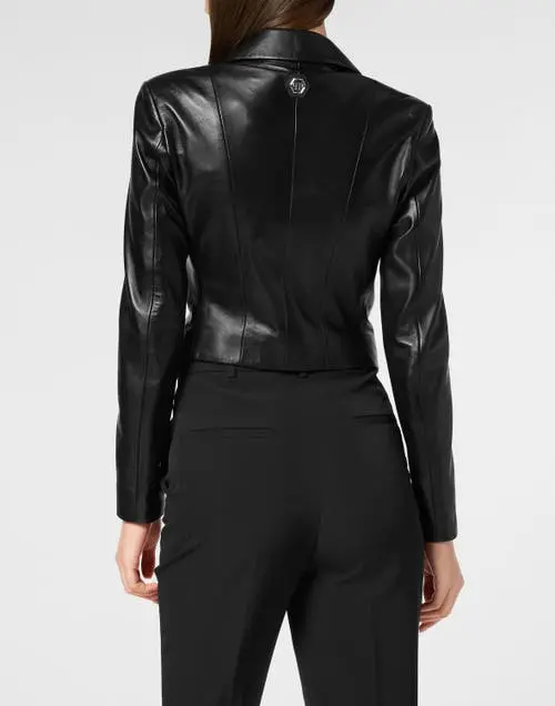 Philipp Plein Soft Nappa Leather Blazer With Jewel Buttons