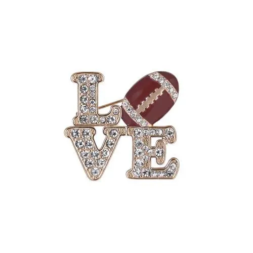 HALLMARK Love" Football Pin With Rhinestones - Brown