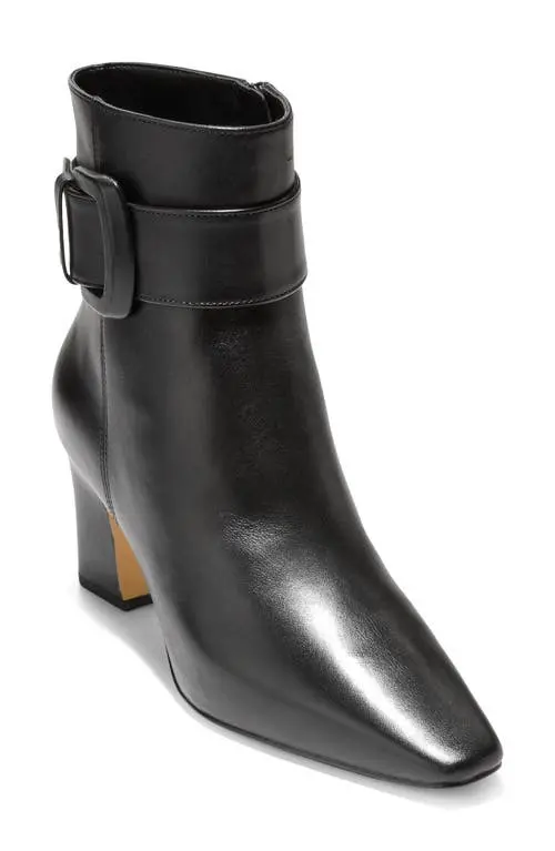 Cole Haan Blanche Buckle Bootie With Block Heel - Black Leather