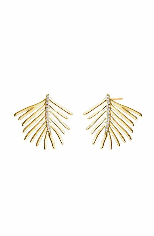 SYNA JEWELS 18k Yellow Diamond Palm Leaf Earrings - Gold