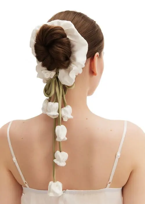 OLAH Lily Of The Valley Silk Hair Tie Scrunchie