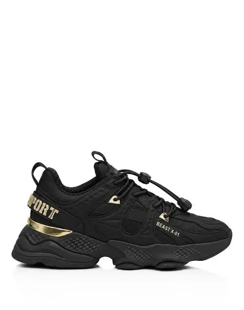 PLEIN SPORT Runner Beast X-01 Nappa Sneakers - Black/lightgold