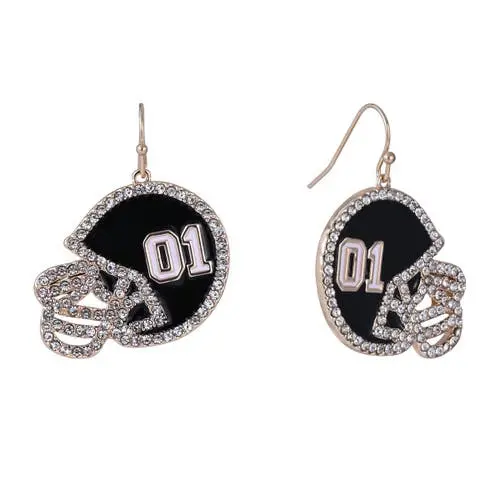 HALLMARK Football Helmet Statement Earrings With Rhinestone Embellishments