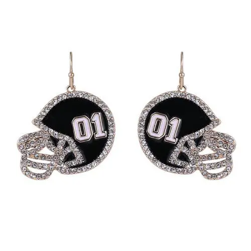 HALLMARK Football Helmet Statement Earrings With Rhinestone Embellishments