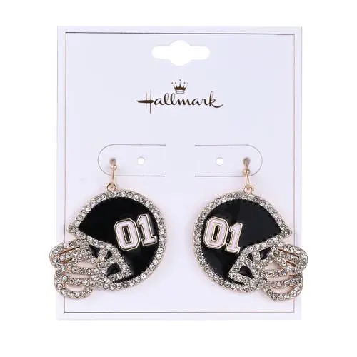 HALLMARK Football Helmet Statement Earrings With Rhinestone Embellishments