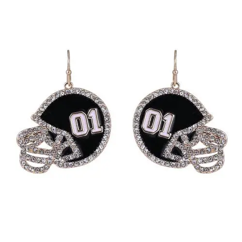 HALLMARK Football Helmet Statement Earrings With Rhinestone Embellishments