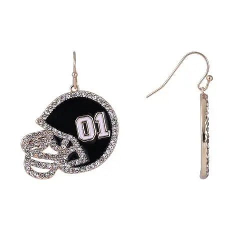 HALLMARK Football Helmet Statement Earrings With Rhinestone Embellishments