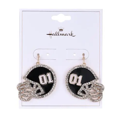 HALLMARK Football Helmet Statement Earrings With Rhinestone Embellishments