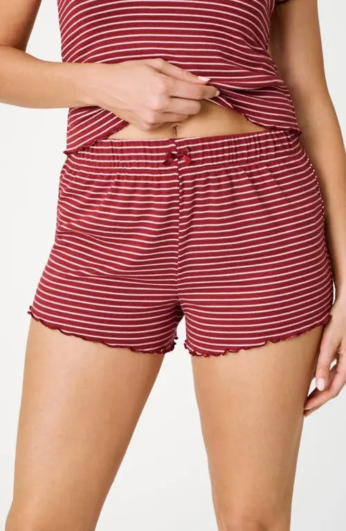 PJ Salvage Striped Pointelle Pajama Shorts - Dark Wine