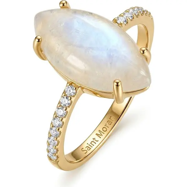 ST. MORAN Marquise Cut Moonstone & Cubic Zirconia Pavé Ring