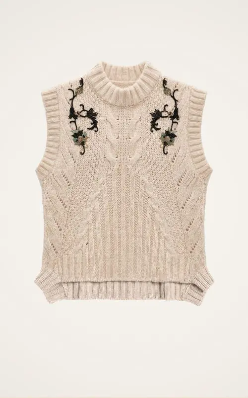 La DoubleJ Embroidered Cameo Vest - Solid Ecru