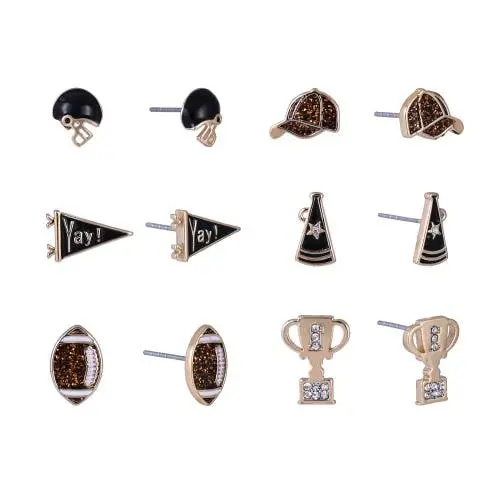 HALLMARK Game Day Football Themed Stud Earring Set - Brown