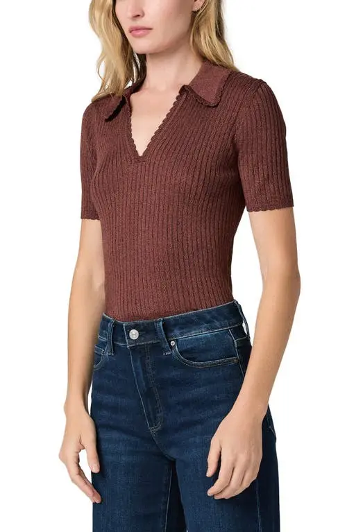Paige Una Ribbed Short Sleeve Top - Garnet Marl