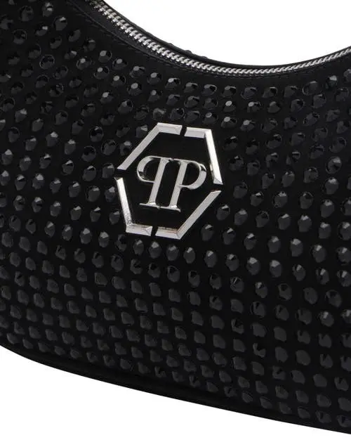Philipp Plein Suede Shoulder Bag With All-over Strass Embellishment - Black