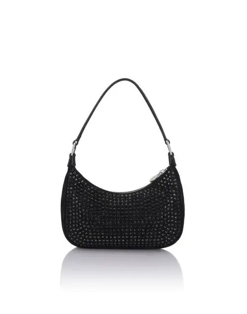 Philipp Plein Suede Shoulder Bag With All-over Strass Embellishment - Black