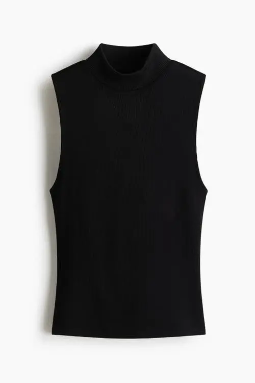 H&M Viscose Ribbed Mock Turtleneck Sleeveless Top