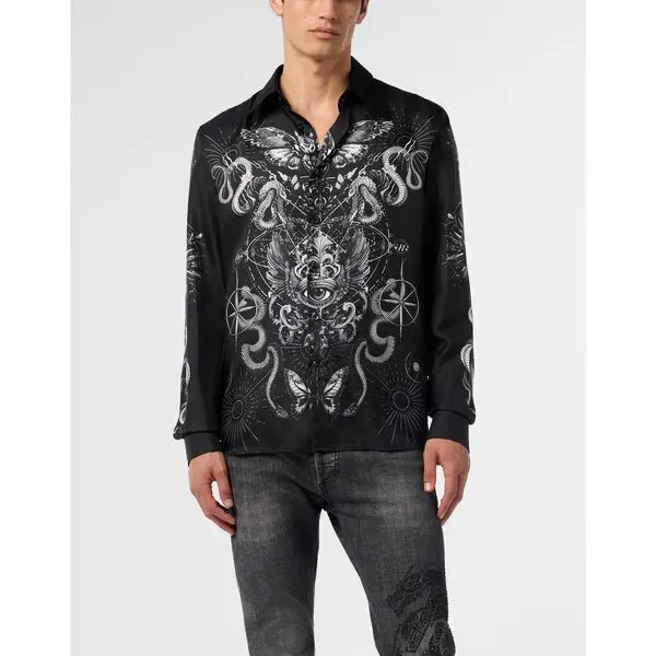 Philipp Plein Silk Shirt All-over Tattoo