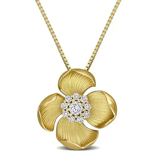 JULIANNA B. Lab-grown Diamond Flower Necklace In Yellow Plated Sterling Silver - Yellow-plated