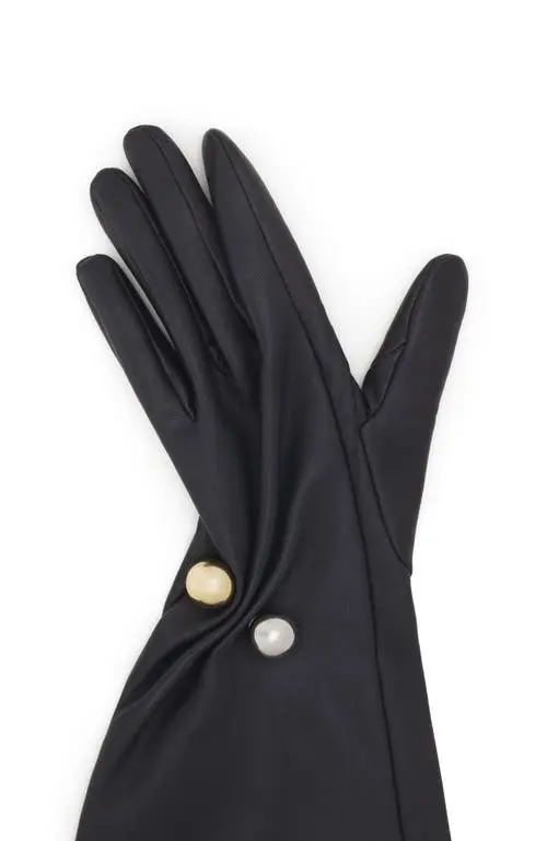 LANVIN Ondine" Leather Gloves With Metal Buttons