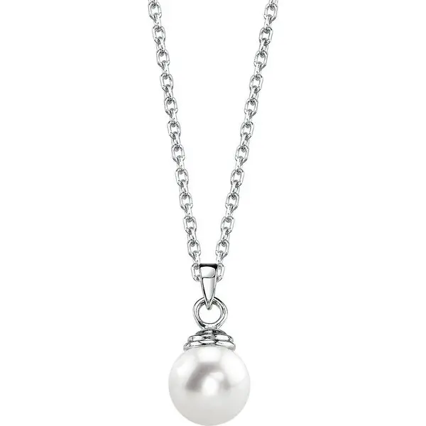 The Pearl Source 8.0–8.5mm White Freshwater Cultured Pearl Pendant Necklace In 14k Gold - White Gold