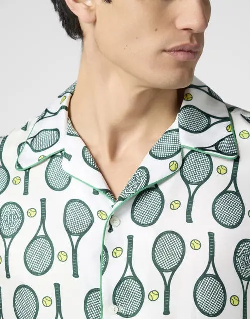 Philipp Plein Silk Bowling Shirt Tennis