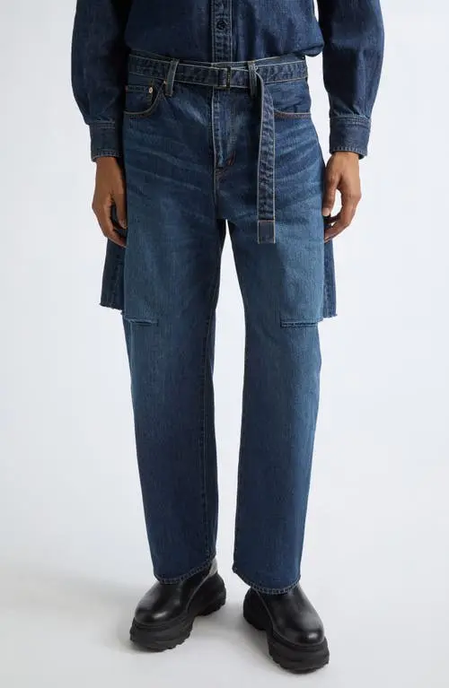 Sacai Sliced Belted Denim Jeans - Blue