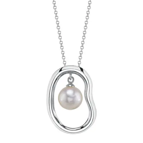 The Pearl Source White Freshwater Cultured Pearl Pendant Necklace - Sterling Silver