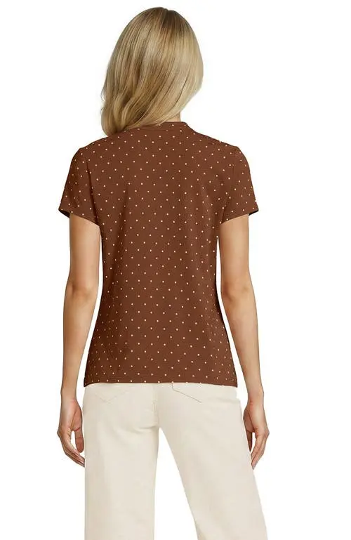 LANDS' END Tall Lightweight Jersey Button Pintuck Top - Rich Ginger/ivory Mini Dot