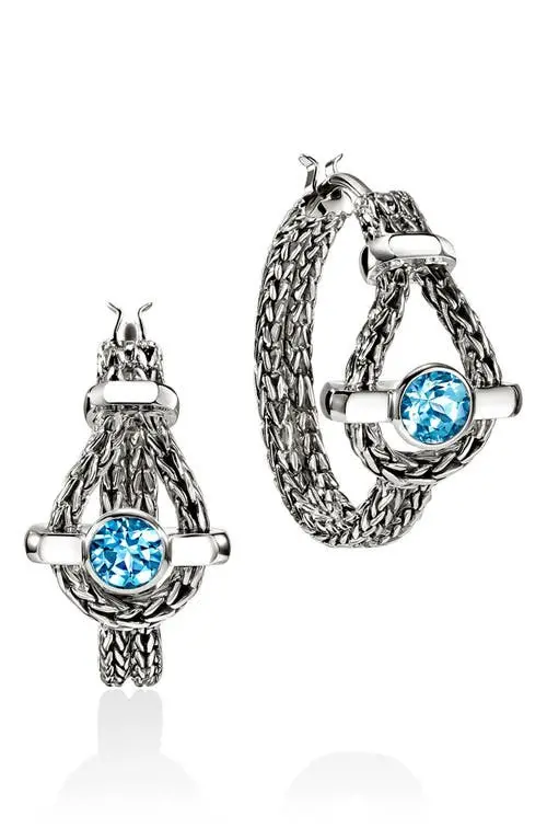 John Hardy Sterling Swiss Blue Topaz Hoop Earrings - Silver