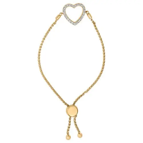 HAUS OF BRILLIANCE Gold Vermeil Diamond Accent Heart Lariat Bolo Bracelet - Silver