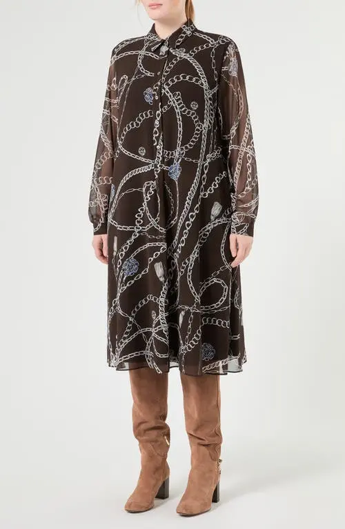 Marina Rinaldi Chain Print Long Sleeve Shirt Dress