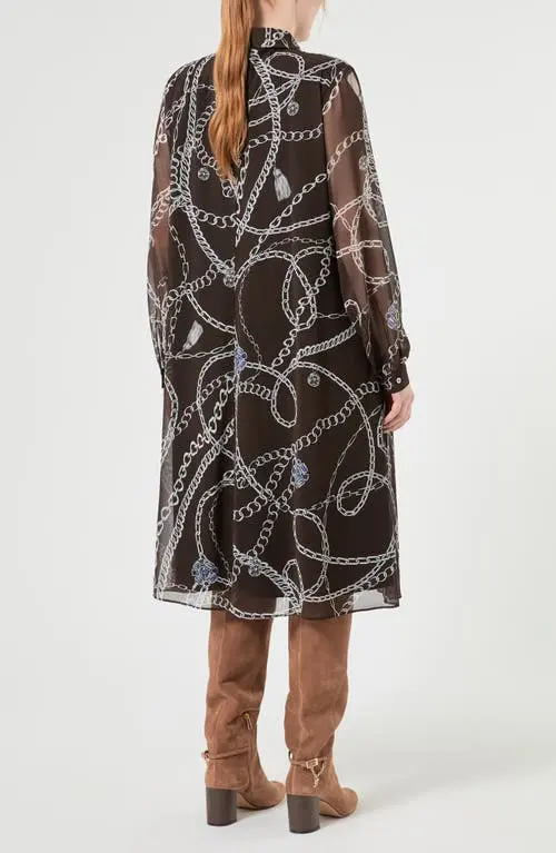 Marina Rinaldi Chain Print Long Sleeve Shirt Dress