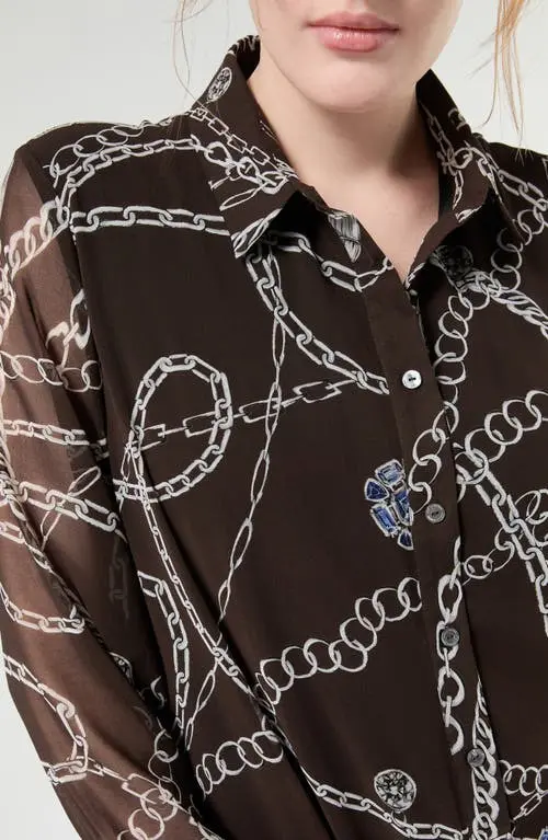Marina Rinaldi Chain Print Long Sleeve Shirt Dress