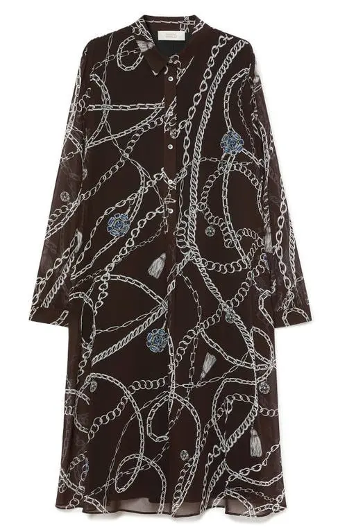 Marina Rinaldi Chain Print Long Sleeve Shirt Dress