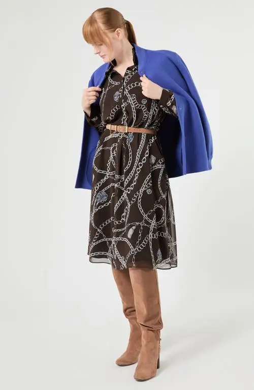 Marina Rinaldi Chain Print Long Sleeve Shirt Dress