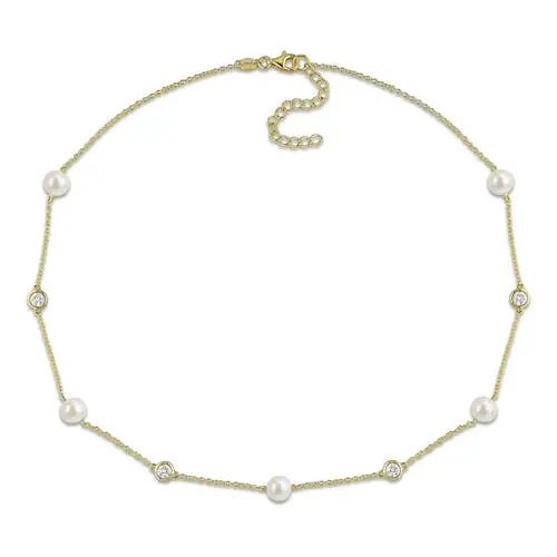 JULIANNA B. Cultured Pearl And Lab-grown Diamond Station Necklace