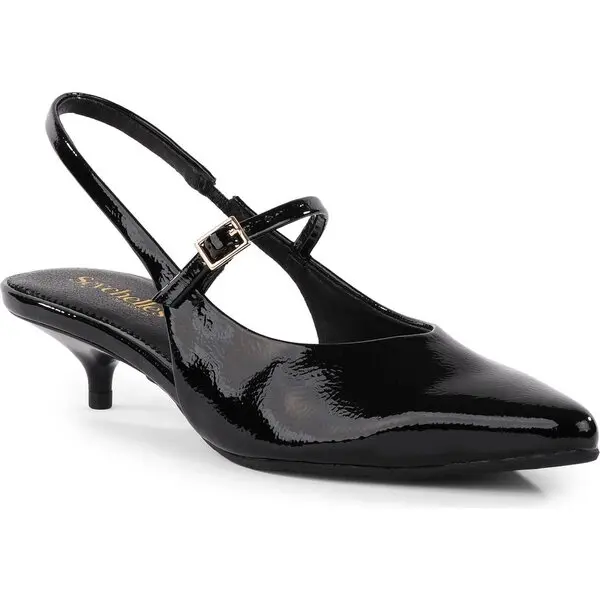 Seychelles Faux Leather Slingback Pumps With Kitten Heel - Black