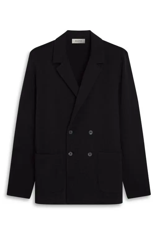 Bugatchi Double-breasted Merino Wool Sweater Blazer - Black