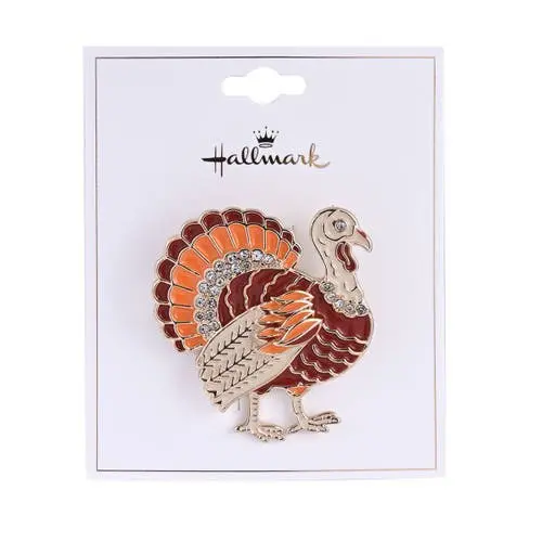HALLMARK Enamel Turkey Pin With Rhinestone Accents