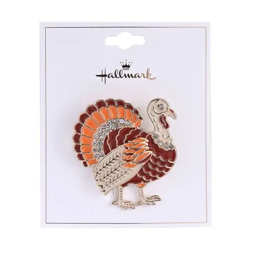 HALLMARK Enamel Turkey Pin With Rhinestone Accents