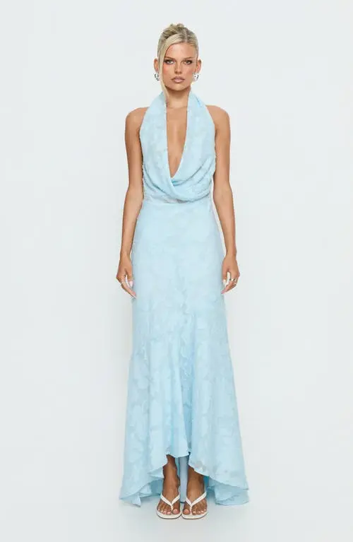 Princess Polly Halter Neck Cowl Plunge Textured Maxi Dress